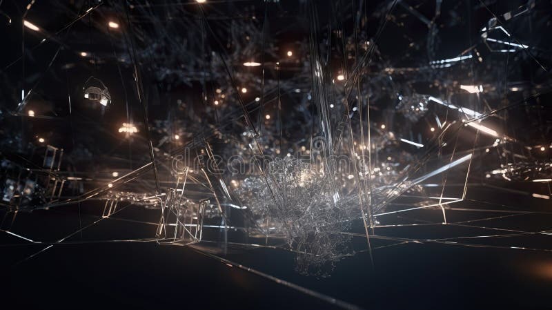 Abstract Black Space with Glowing Luminescent Elements and Connecting ...