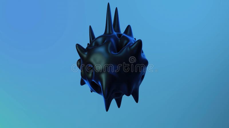 Abstract Black Spiked Sphere Floating Against a Blue Gradient ...