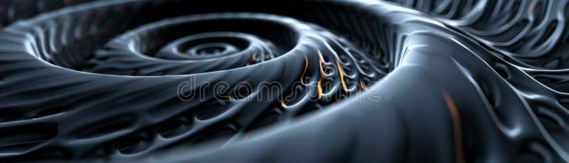 Abstract Black Spiral Pattern with Smooth Metallic Texture. High ...