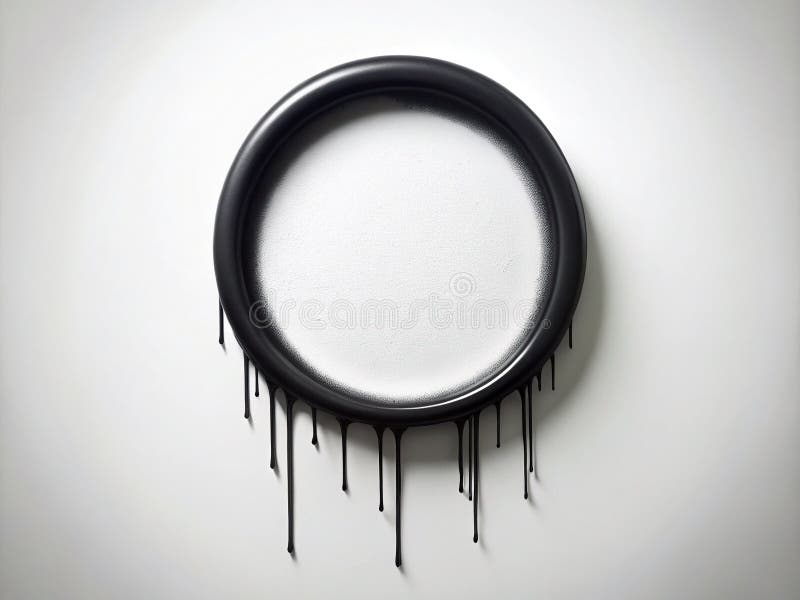 Abstract Black Spray Paint Dripping Circle on a White Background Grunge ...