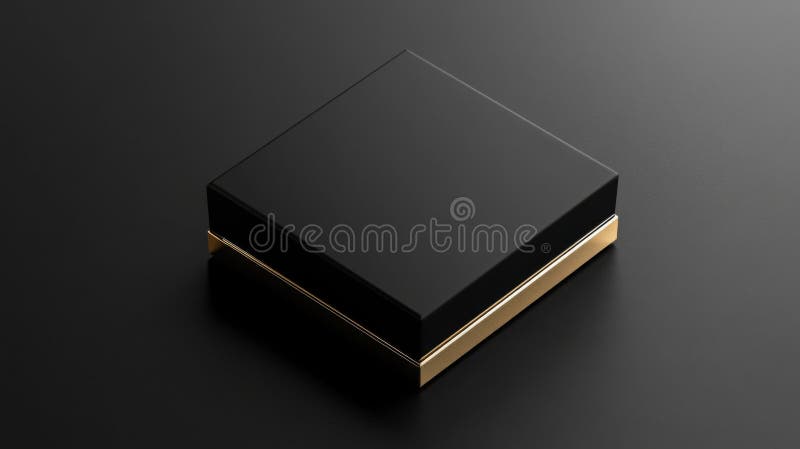 Abstract Black Square with Golden Trim on Dark Background in Minimal ...