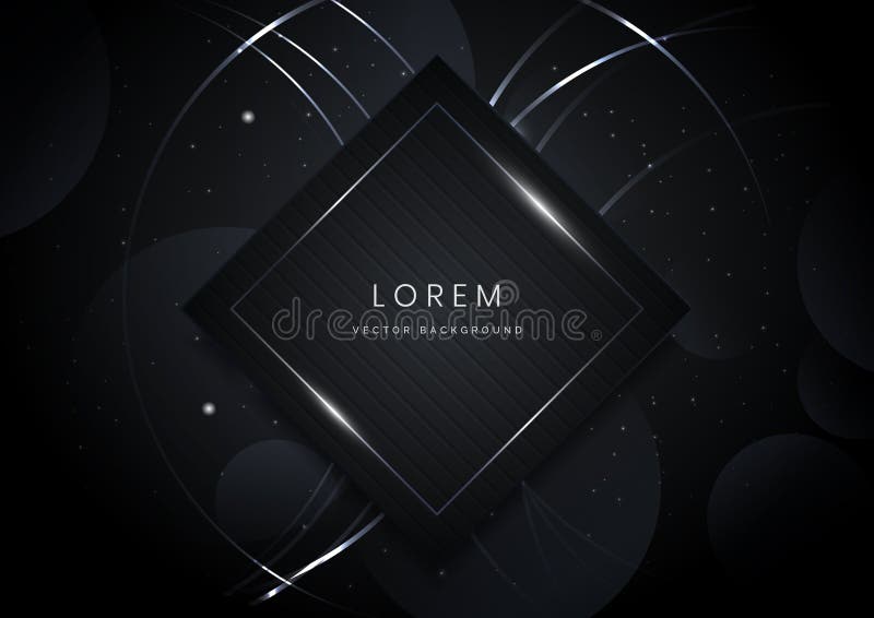 Abstract Black Square Shape with Silver Glowing Frame on Black ...