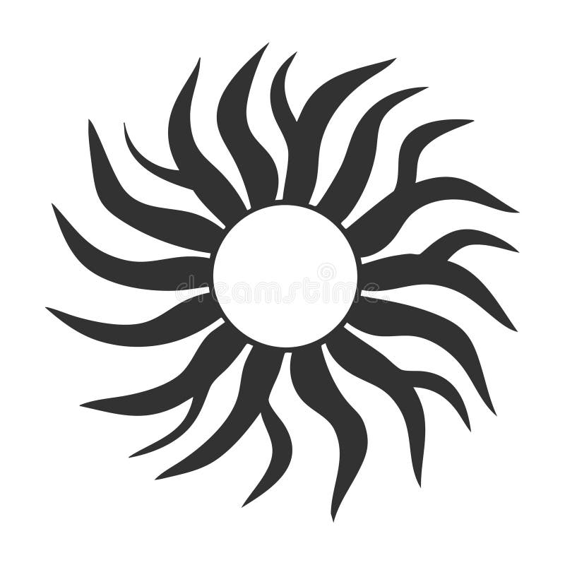 Abstract Black Sun Symbol with Wavy Rays on White Background. Stock ...