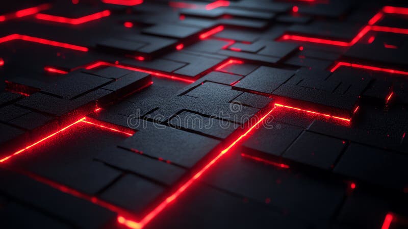 Abstract Black Surface with Glowing Red Lines Representing Modern ...