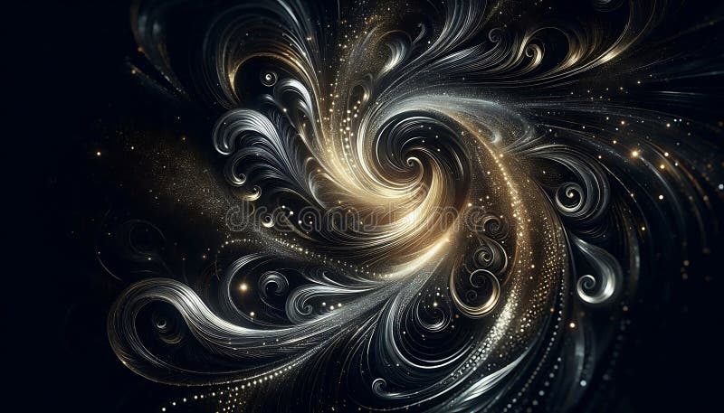Abstract Black Swirl Background Shimmering Silver Accents, Modern ...