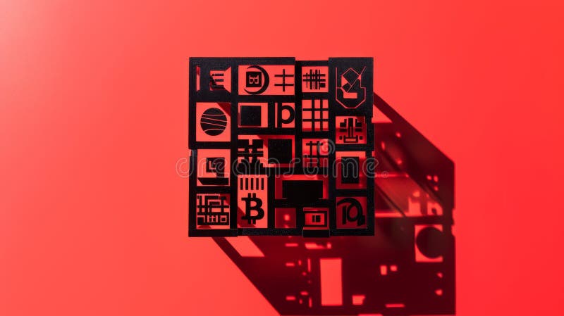 Abstract Black Symbol Grid on Red Background Stock Photo - Image of ...