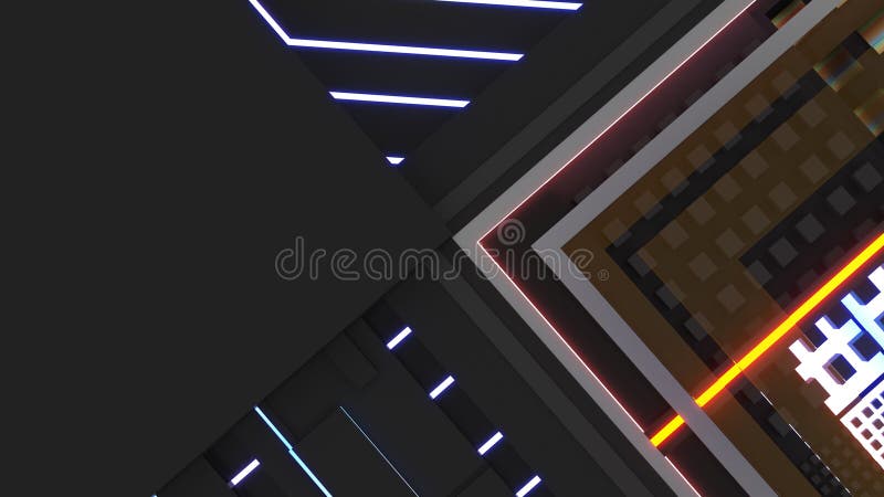 Abstract Black Technology Square Shape Background and Neon Light ...