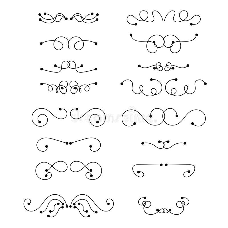 Abstract Black Thin Line Curly Headers. Retro Design Element Set on ...