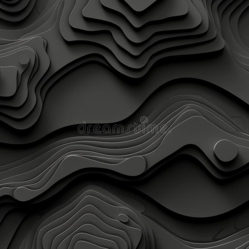 Abstract Black Topographic Background 3D Render of Smooth, Curvy Shapes ...