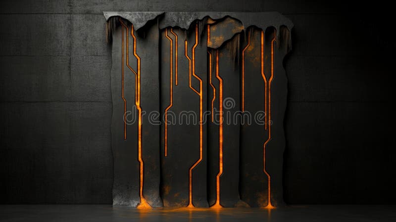 Abstract Black Wall with Glowing Orange Lines Modern Design Aesthetic ...