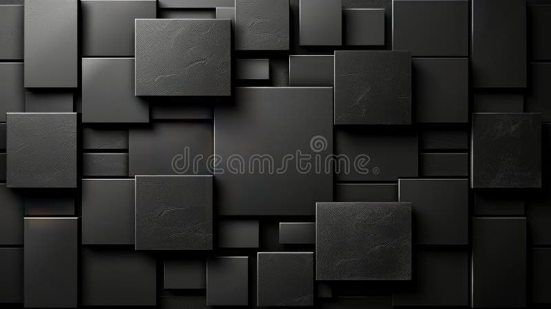 Abstract Black Wall with a Variety of Textured Square Panels in Modern ...