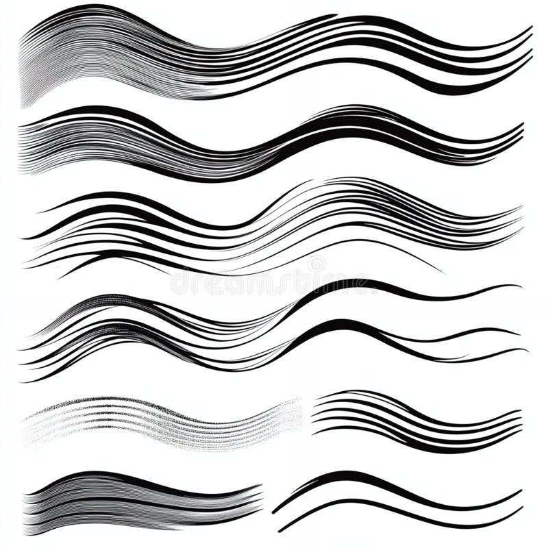 Abstract Black Wave Lines Set Design Elements Vector Graphic Art Ink ...