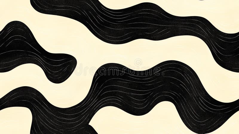 Seamless Pattern Abstract Black Wavy Lines on Beige Background Stock ...