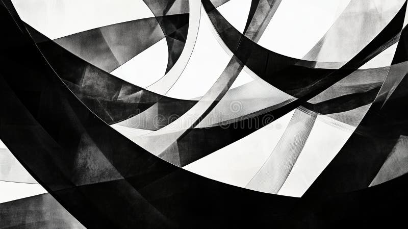 Abstract Black and White Artwork Featuring Dynamic Curved Shapes and ...