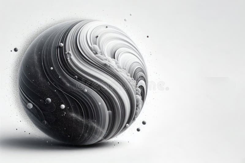 Abstract Black and White Ball with Flowing Patterns. Space for Text ...