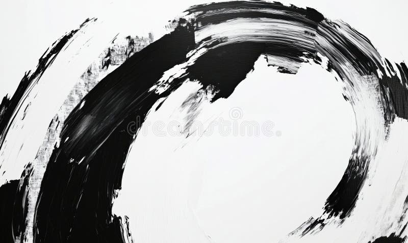 Abstract Black and White Brushstroke Artwork with Circular Motion and ...