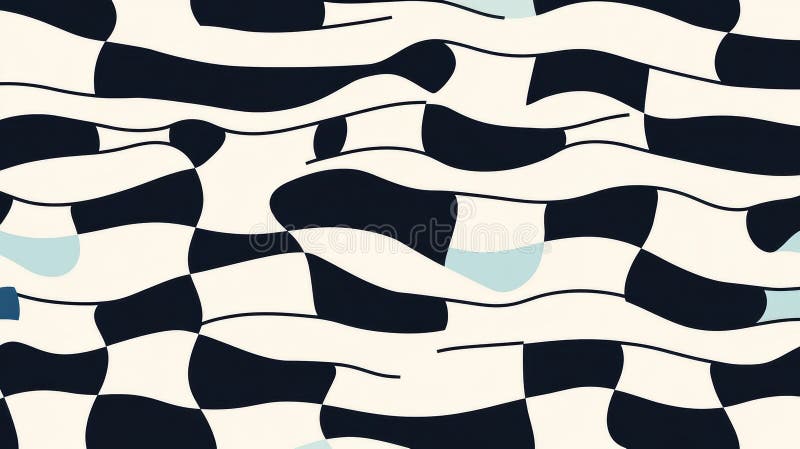 Abstract Black and White Checkerboard Pattern with Wavy Distortions and ...