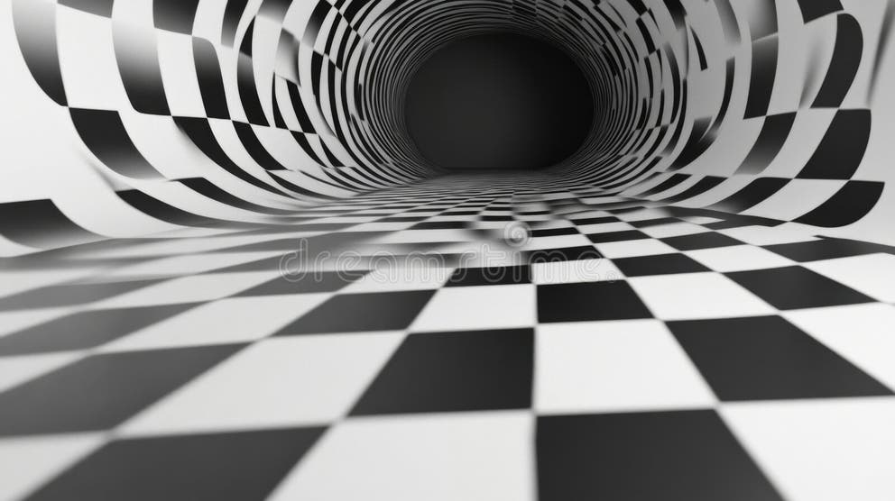 Abstract Black and White Checkerboard Tunnel Stock Illustration - Illustration of checkerboard ...