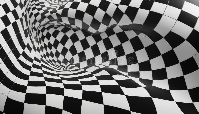 Abstract Black and White Checkered Background: 3D Render of a Distorted ...