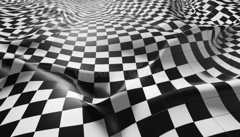 Abstract Black and White Checkered Flag Background: 3D Render of Waving ...