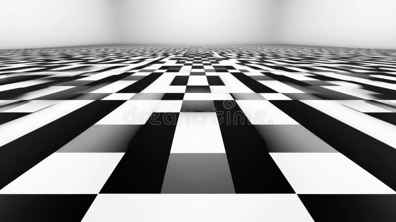 Abstract Black and White Checkered Floor Perspective View of a ...