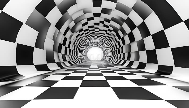Abstract Black and White Checkered Pattern Hallway. Concept of Optical ...