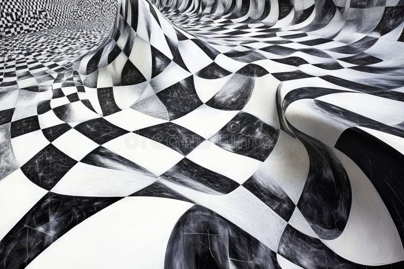 Abstract Black and White Checkered Pattern with Wavy Distortion Stock ...
