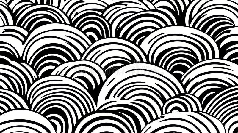 Abstract Black and White Circular Wave Pattern Stock Illustration ...