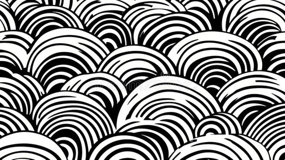 Abstract Black and White Circular Wave Pattern Stock Illustration ...