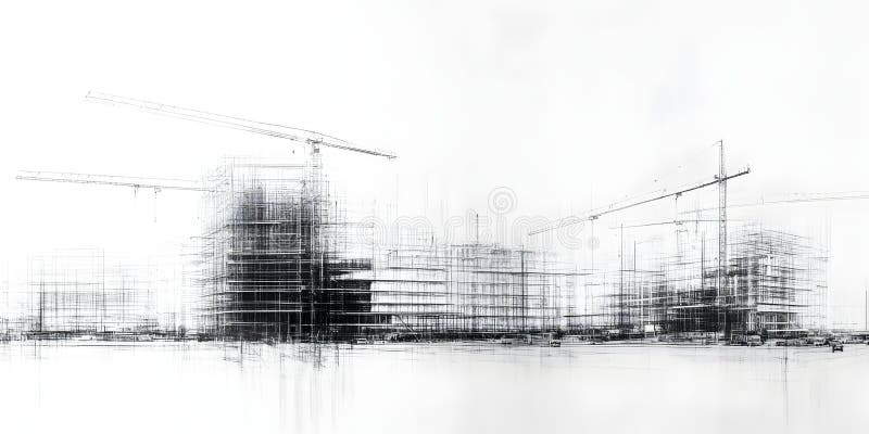 Abstract Black and White Construction Site Sketch Stock Illustration ...