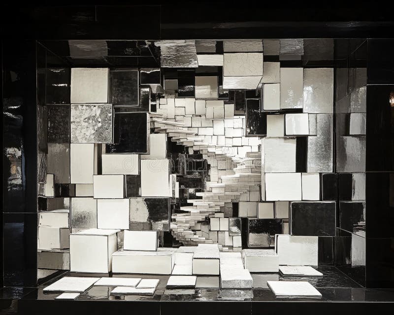 Abstract Black and White Cube Mosaic Installation High Quality Image ...