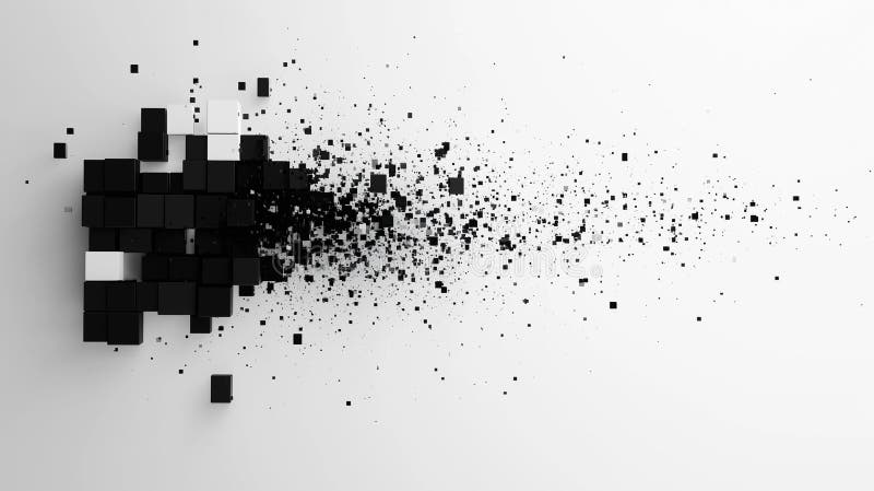 Abstract Black and White Cubes Disintegrating into Smaller Pieces ...