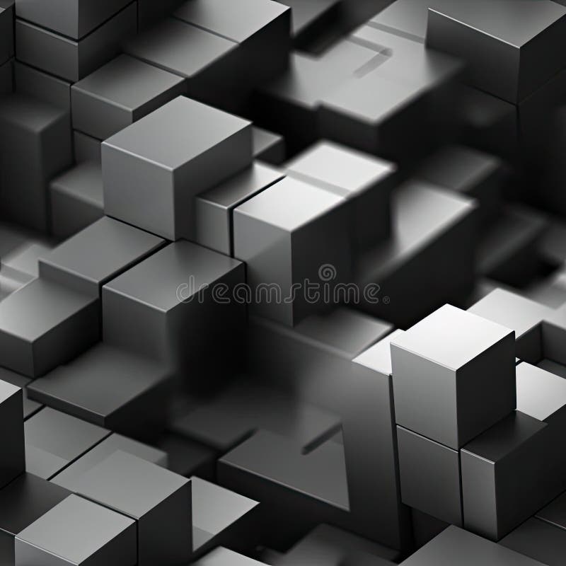 Abstract Black and White Cubes in a Mechanical and Fragmented Style ...