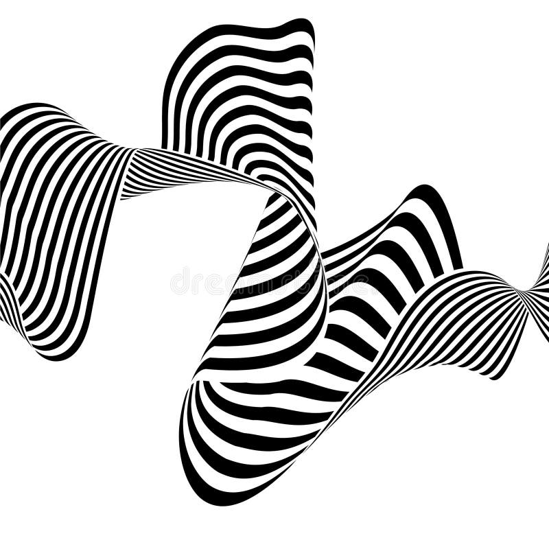 Abstract Black and White Curved Line Stripe. Wave Background. Vector ...