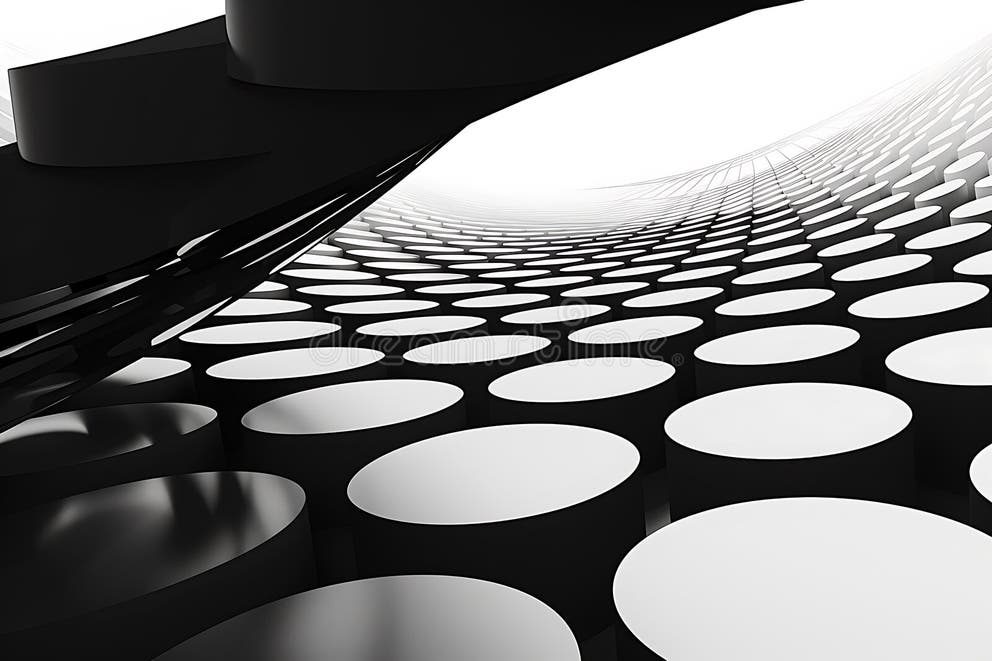 Abstract Black and White Cylinders, 3D Render, Geometric Pattern ...