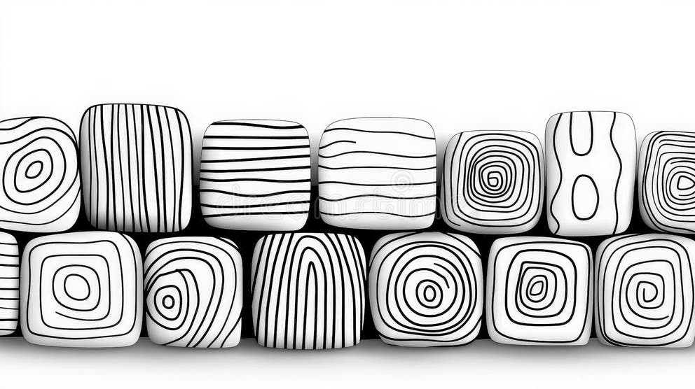 Abstract Black and White Decorative Blocks with Unique Patterns on a ...