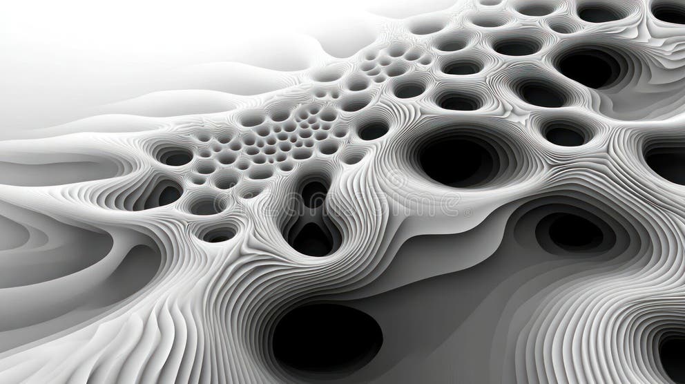 Abstract 3D Render of Layered White and Gray Topography with Deep ...