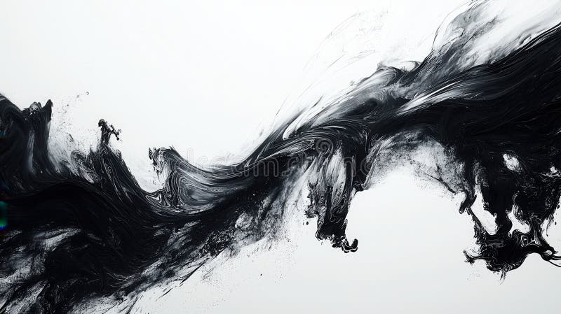 Abstract Black White and Design with Ink Flowing and Mixing with White ...