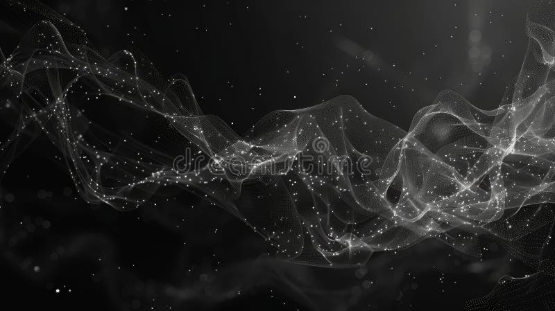 Abstract Black and White Digital Wave with Particles. Futuristic ...