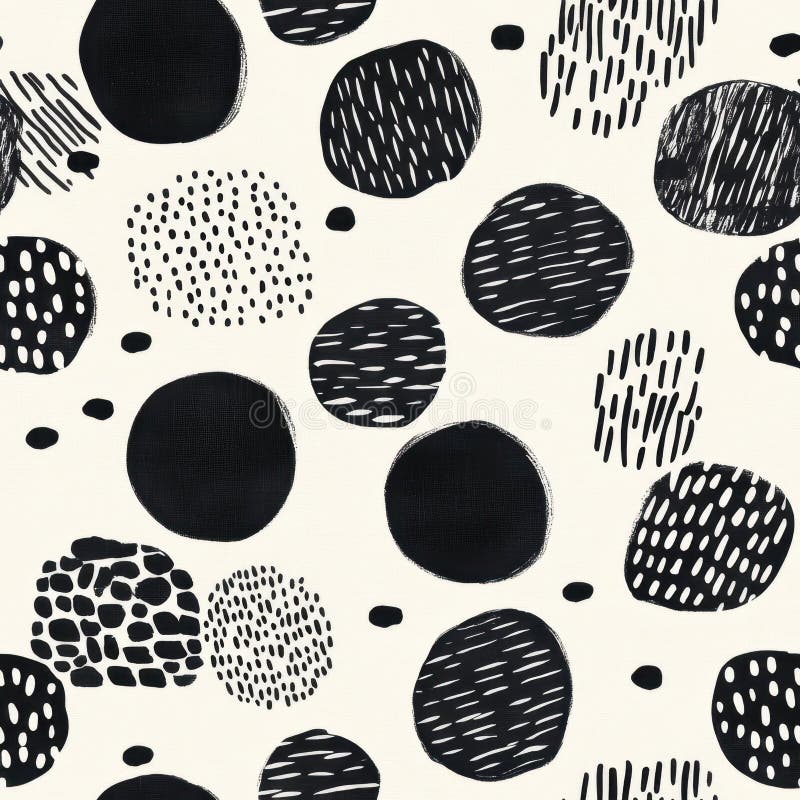 Abstract Black and White Dotted Pattern with Textured Circles and ...