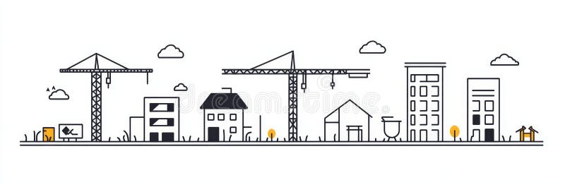 Abstract Black and White Drawings of Buildings and Structures are ...