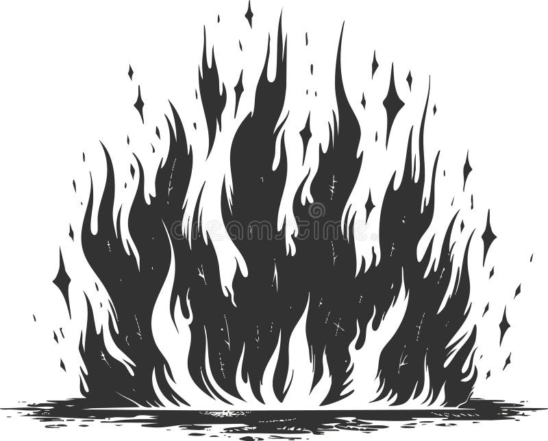 Abstract Black and White Fire Illustration with Stylized Flames. Stock ...