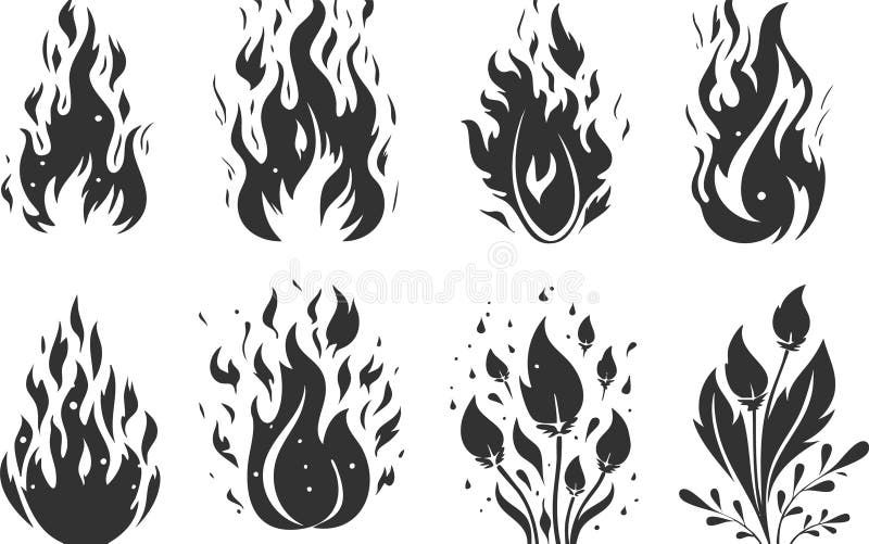 Abstract Black and White Flame Silhouettes in Various Artistic Designs ...