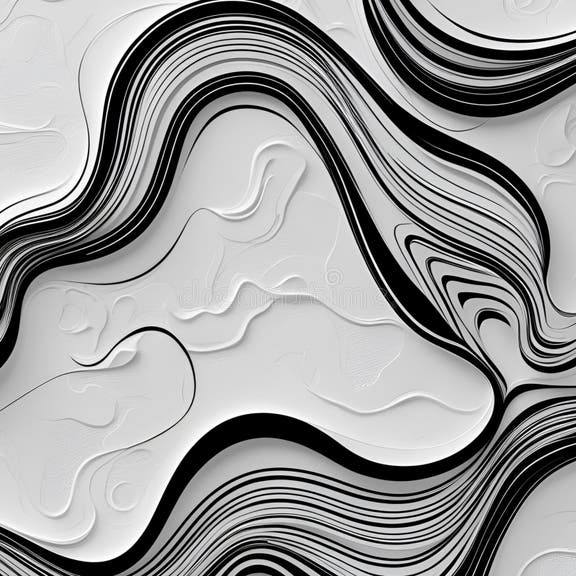 Abstract Black and White Flowing Squiggle Lines – Modern 3D Layered ...