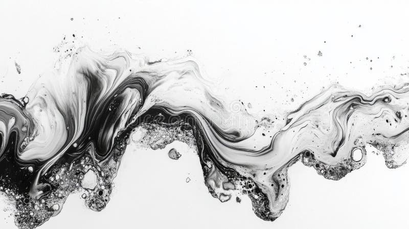 Abstract Black and White Fluid Acrylic Painting Stock Illustration ...