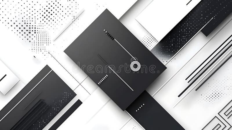 Abstract Black and White Geometric Composition with Halftone Patterns ...