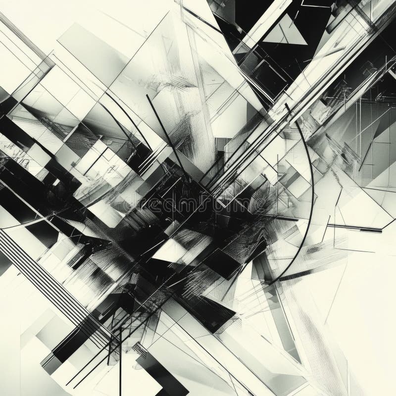Abstract Black and White Geometric Composition with Overlapping Shapes ...