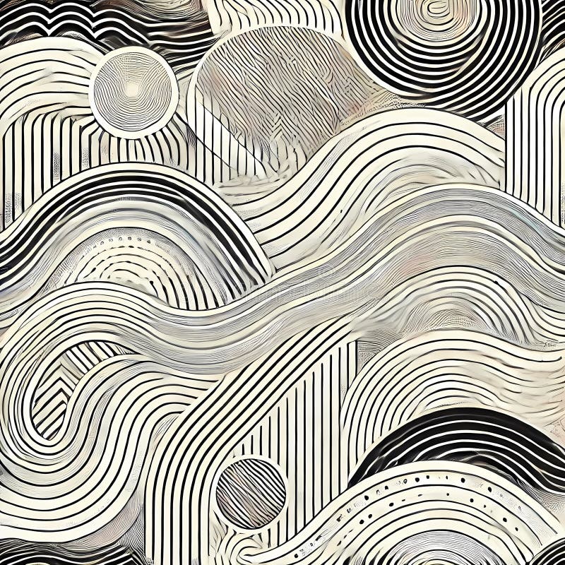 Abstract Black and White Geometric Lines Creating Spheres and Waves ...