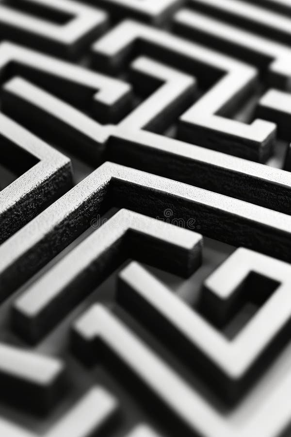 Abstract Black and White Geometric Maze Pattern with Depth and Shadows ...