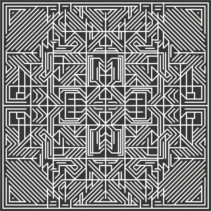 Abstract Black and White Geometric Maze Pattern Design in 3d Stock ...